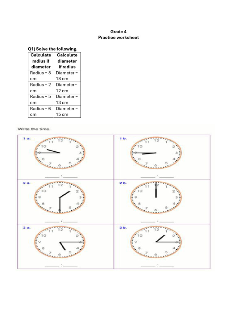 Grade 4 Radius and Diameter Worksheet | PDF