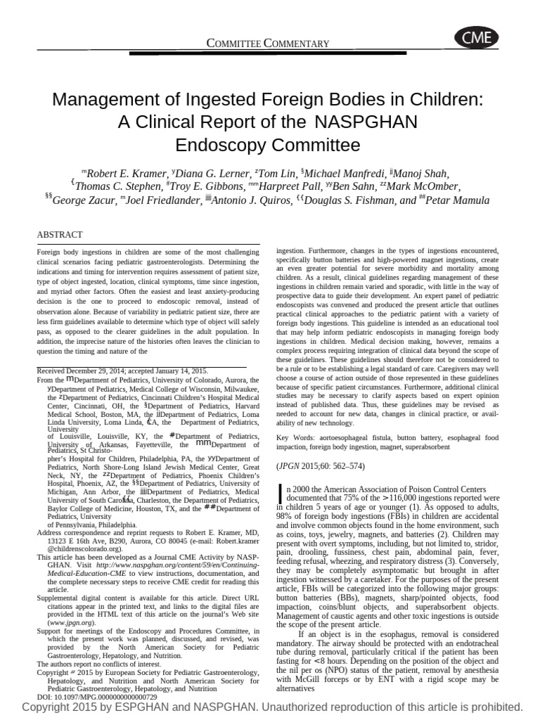 Managing Foreign Body Ingestion in Children | PDF | Medical Specialties ...