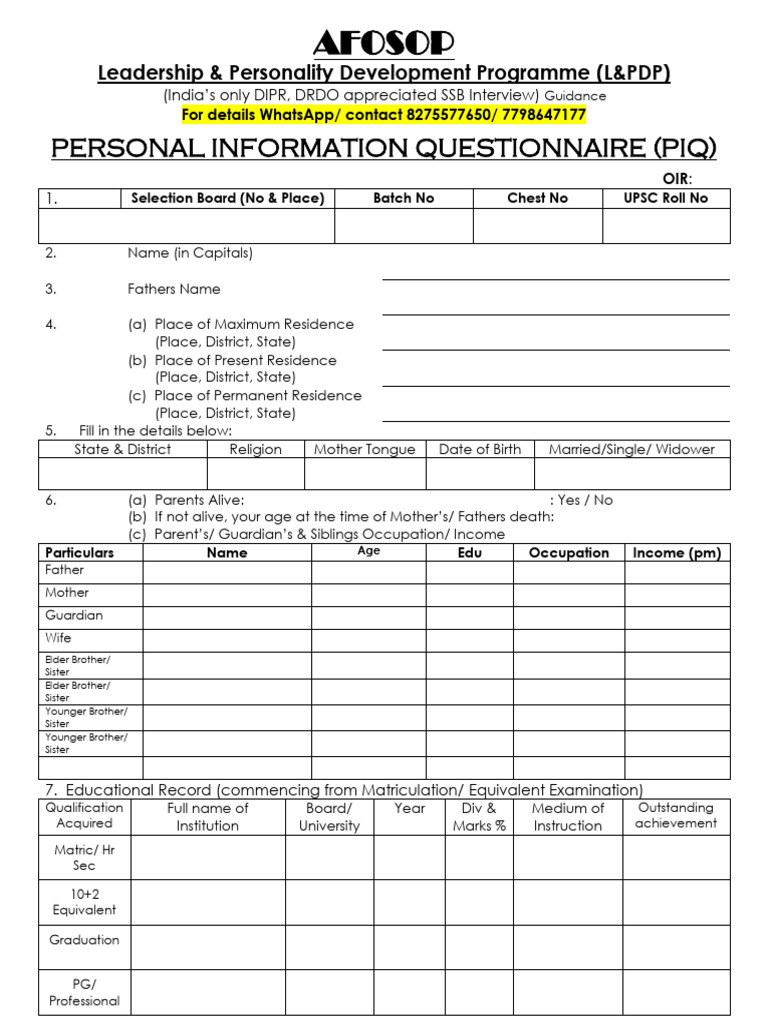 Personal Information Questionnaire for SSB | PDF | Chess Theory | Chess