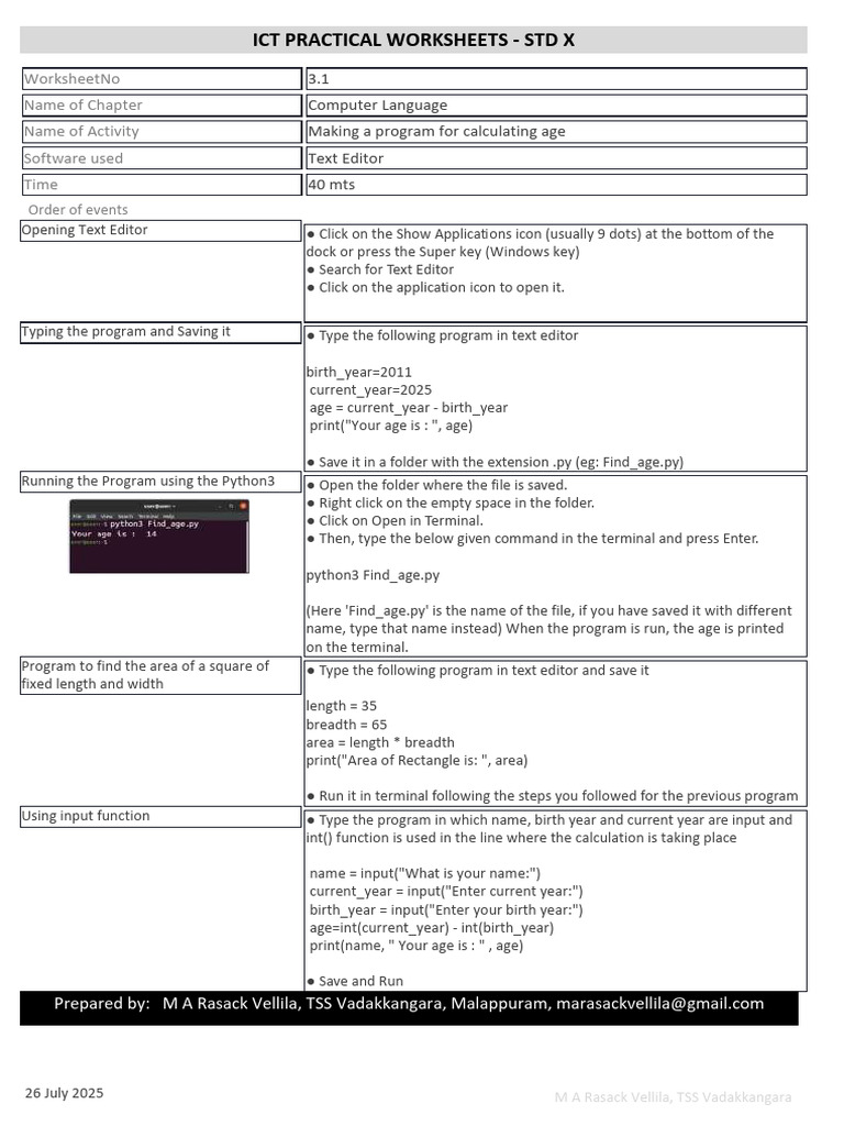 Python Age Calculation Worksheet | PDF | Computer File | Computer Science
