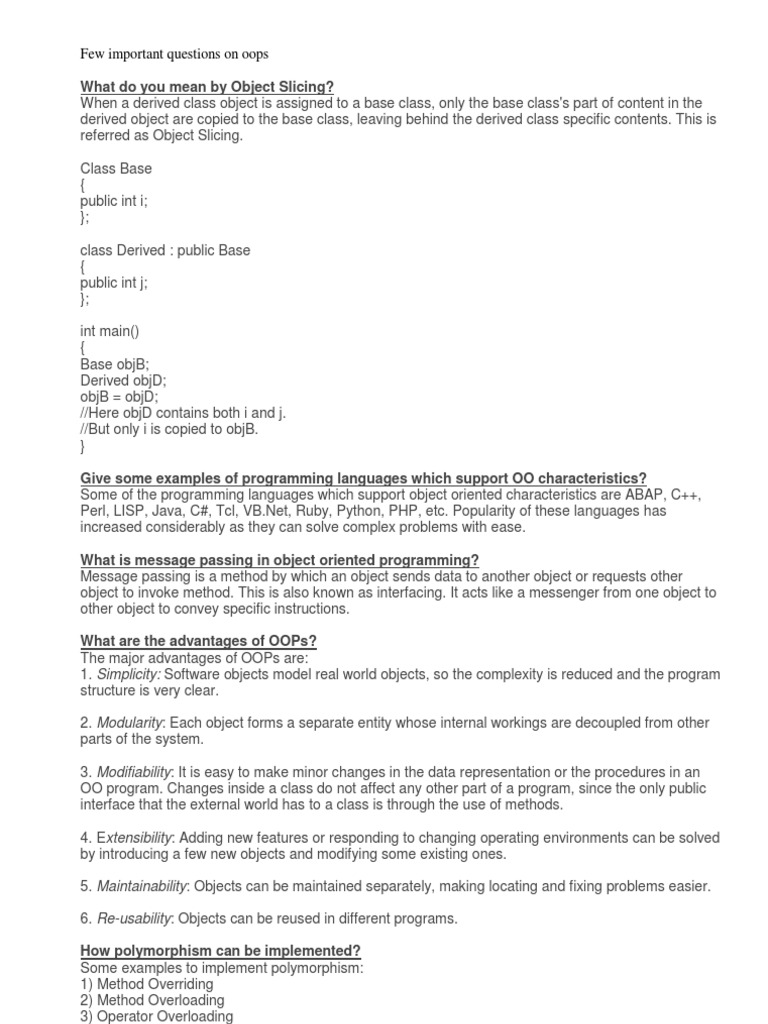 Important Questions On Oops | PDF | Method (Computer Programming) | Object Oriented Programming