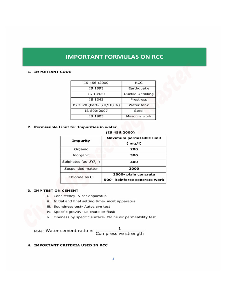 Essential RCC Formulas and Codes | PDF | Young's Modulus | Strength Of ...