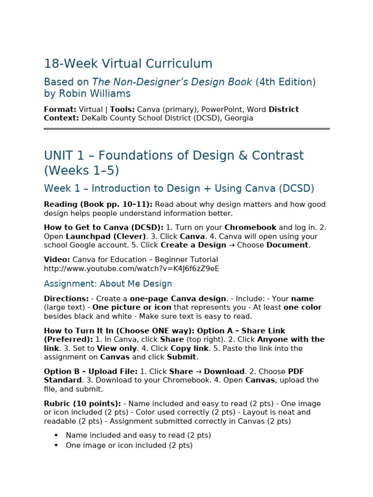 18-Week Virtual Design Curriculum | PDF | Typefaces | Typography