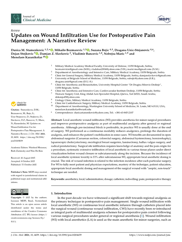 Wound Infiltration for Postoperative Pain | PDF | Surgery | Anesthesia