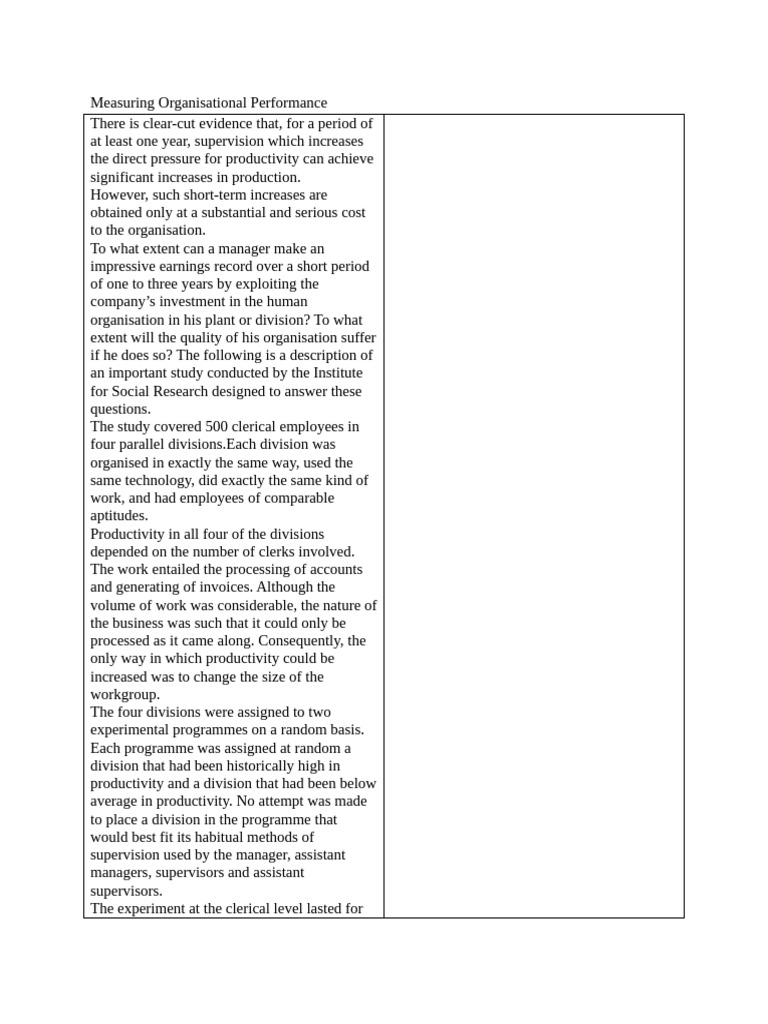 Organisational Performance Measurement Insights | PDF | Experiment ...