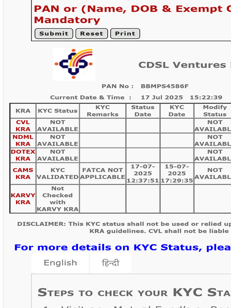 KYC Status Report for PAN BBMPS4586F | PDF