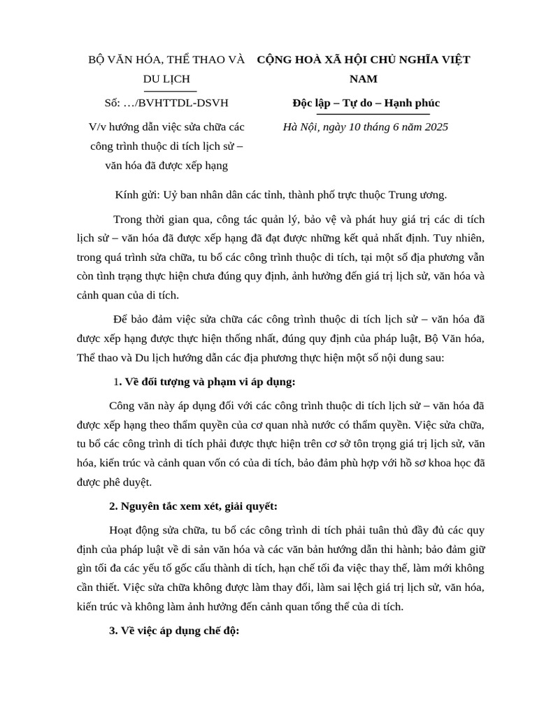 Cong Van Huong Dan Sua Chua Di Tich | PDF