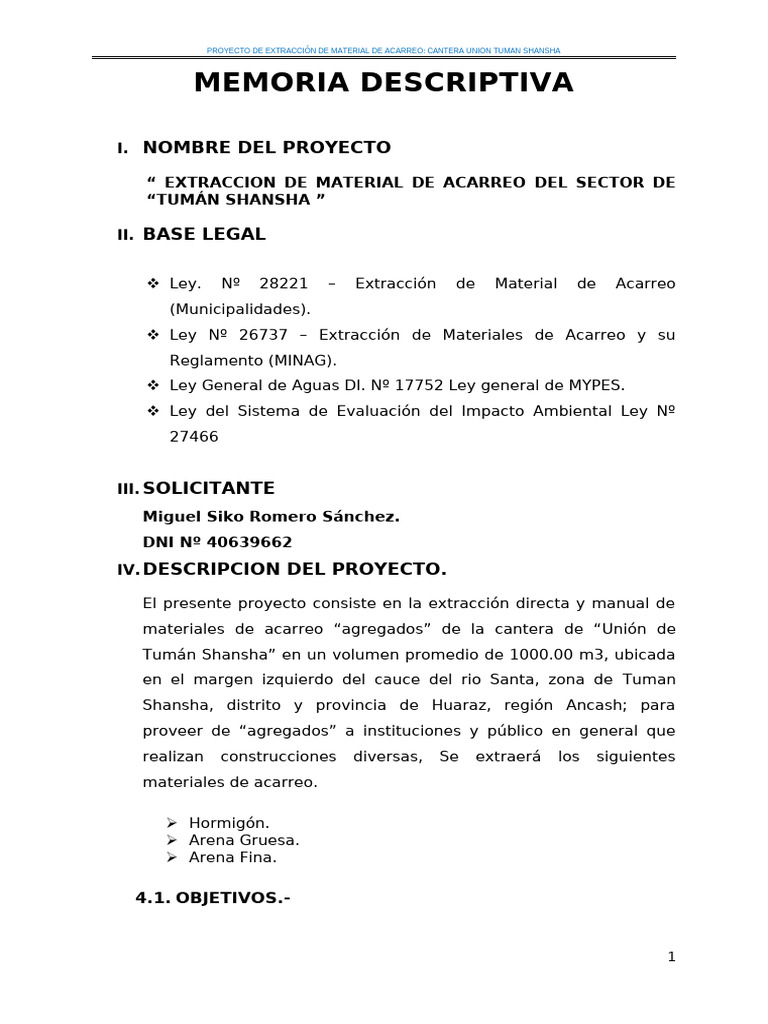 Memoria-Descriptiva-de-cantera, FINAL 2 | PDF | Entorno natural | Cantera