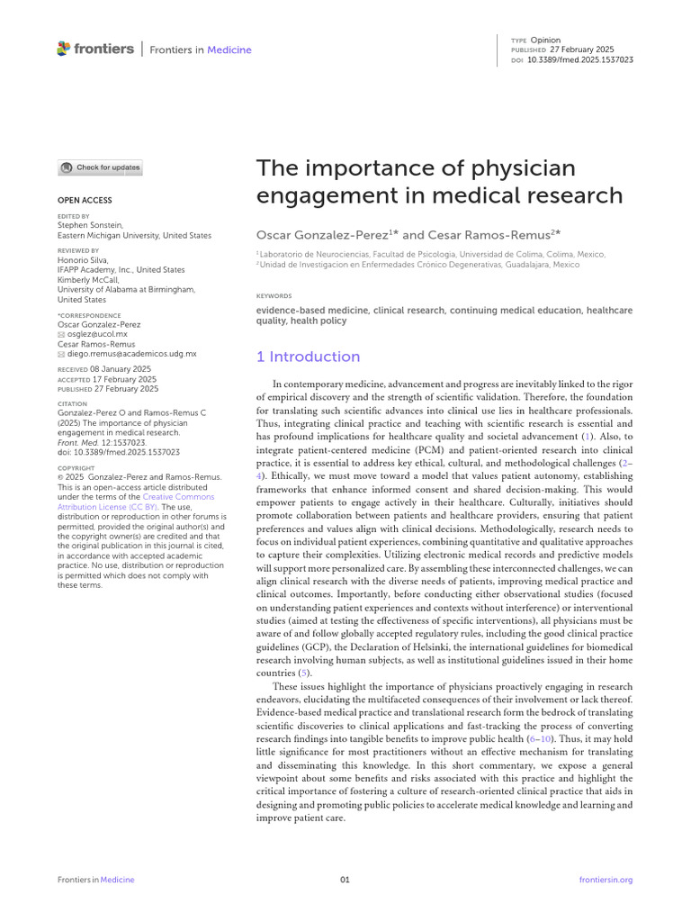 Importance of Physician Research Engagement | PDF | Evidence Based ...