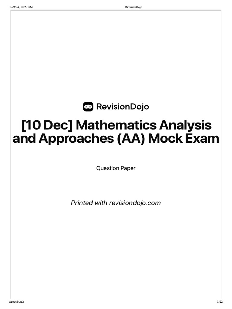 Mathematics Analysis AA Mock Exam | PDF | Tangent | Complex Number