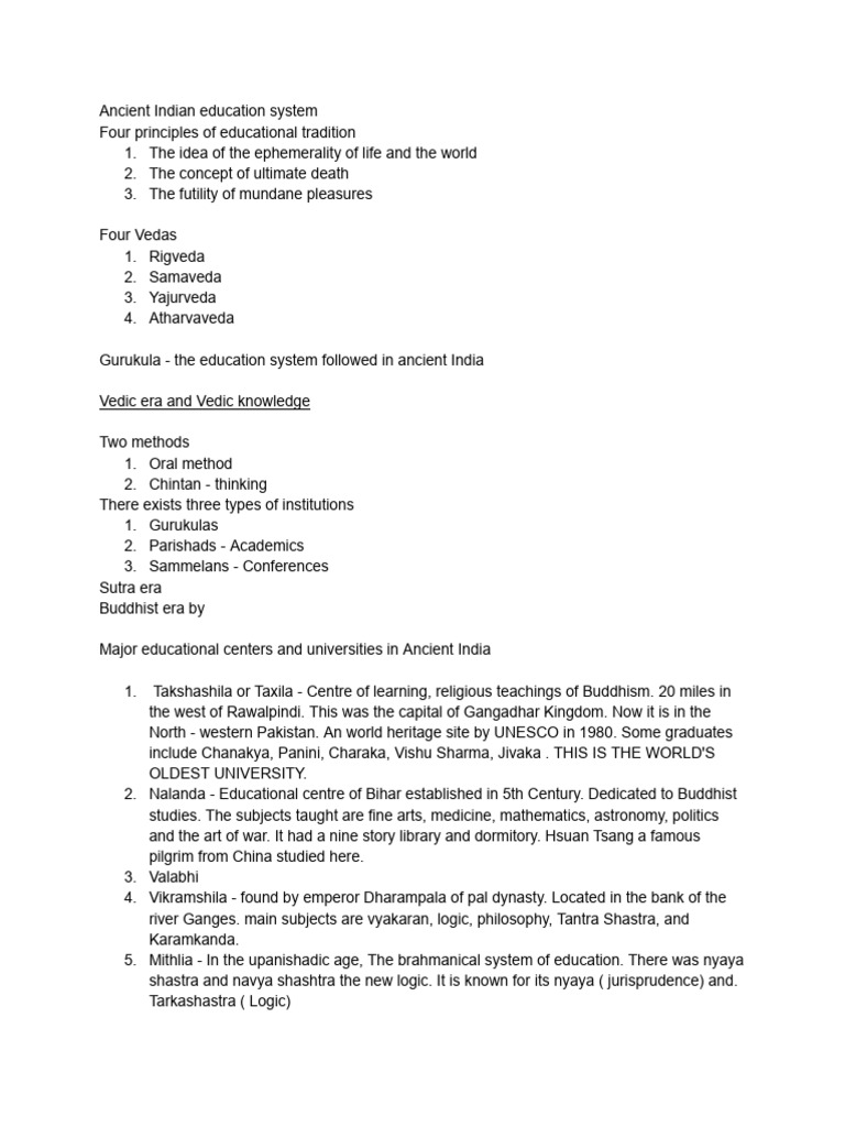 Ancient Indian Education System Overview | PDF | Vedas | Sanskrit