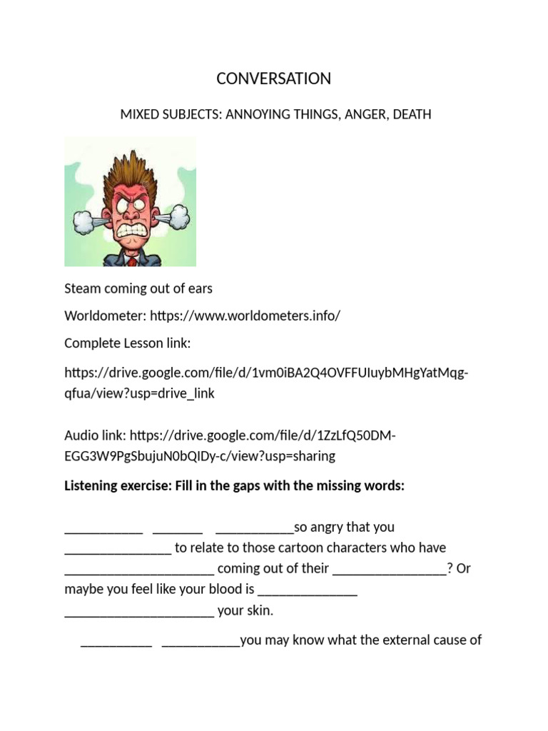 Conversation Questions - Anger, Annoying Things, Death | PDF | Anger ...