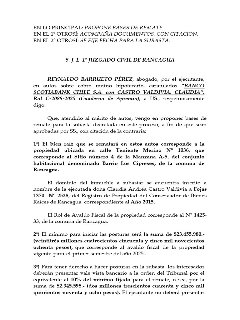 Bases Para Remate de Casa Ejemplo | PDF | Subasta | Propiedad