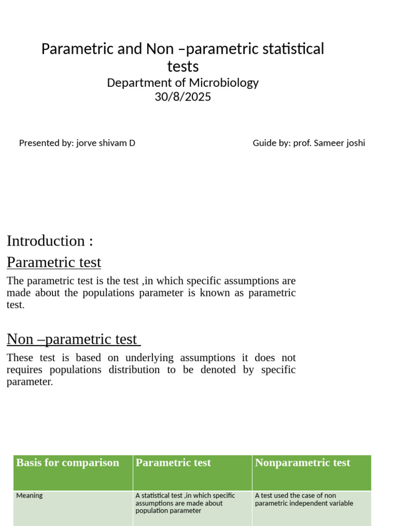 Parametric vs Non-parametric Tests | PDF