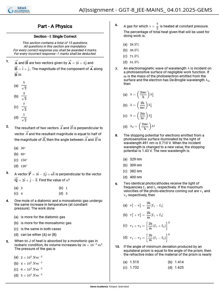 A(i)Ssignment Ggt 8 Jee Mains 04-01-2025 Gems-testpaper-1767551259 ...