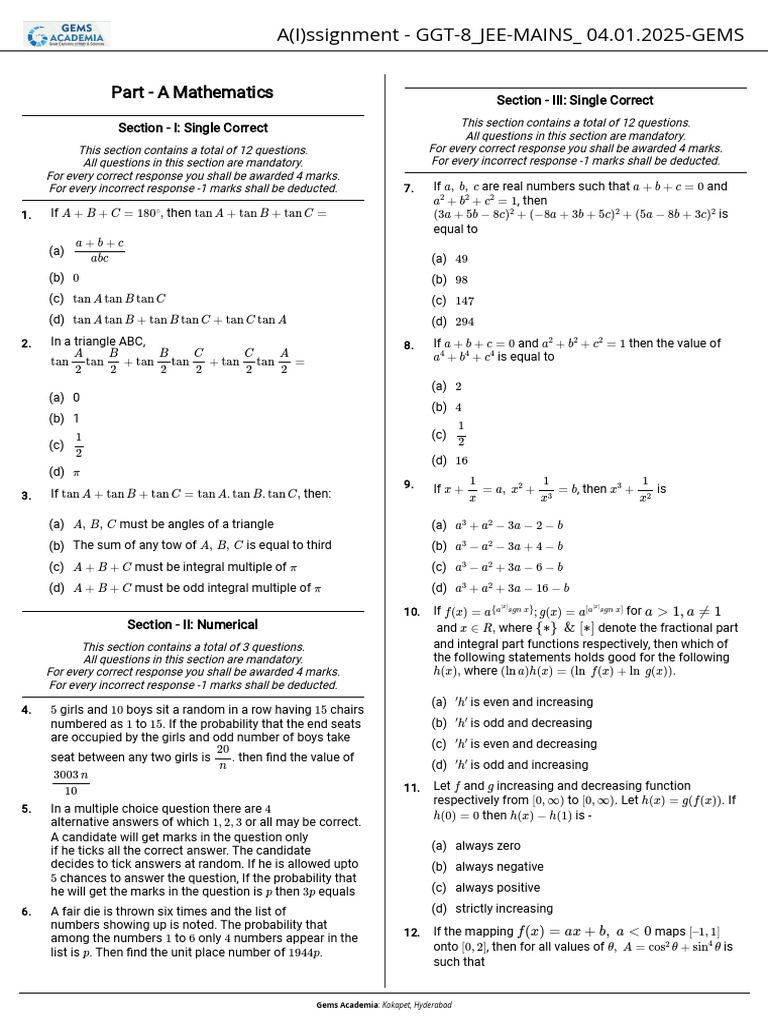 A(i)Ssignment Ggt 8 Jee Mains 04-01-2025 Gems-testpaper-1767836405 ...