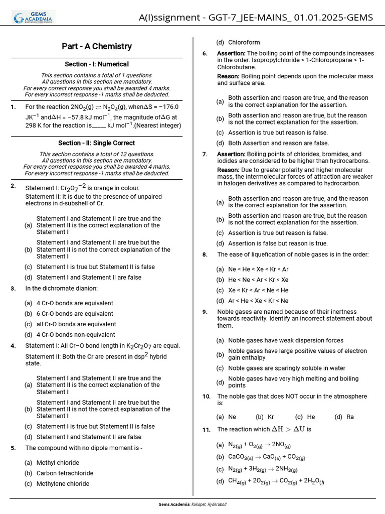 A(i)Ssignment Ggt 7 Jee Mains 01-01-2025 Gems-testpaper-1767888844 ...