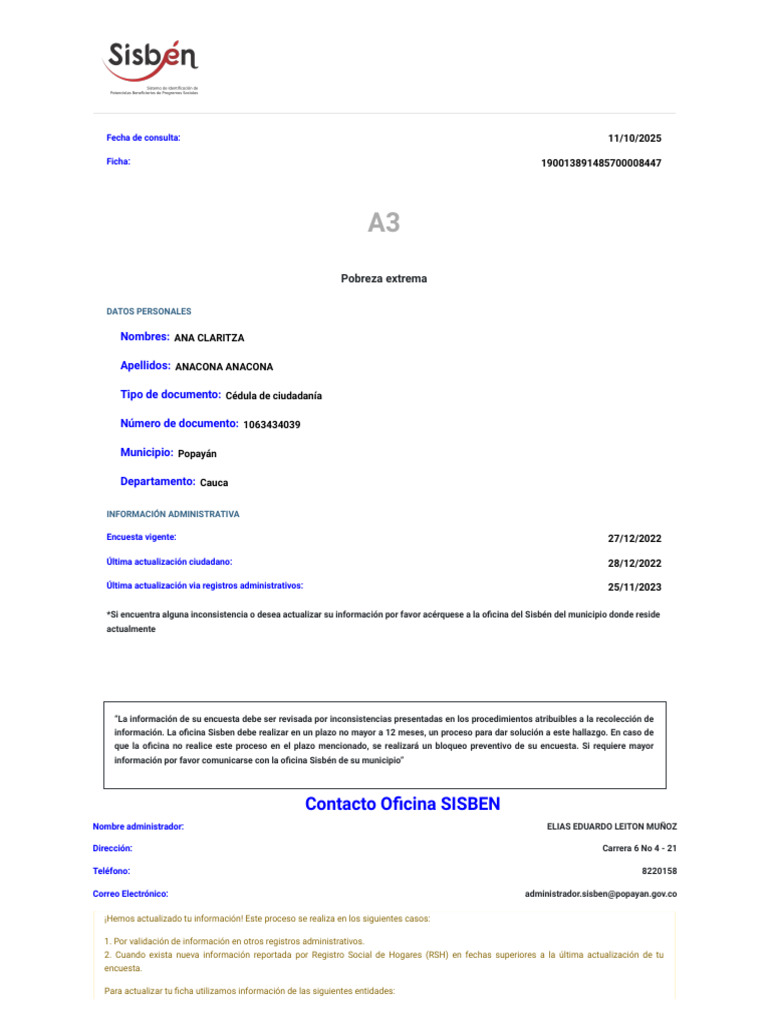 Sisbén IV Claritza | PDF | Colombia