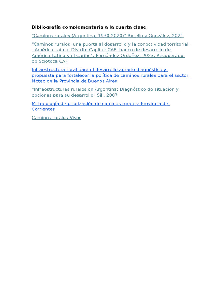 Bibliografía Complementaria a La Cuarta Clase | PDF