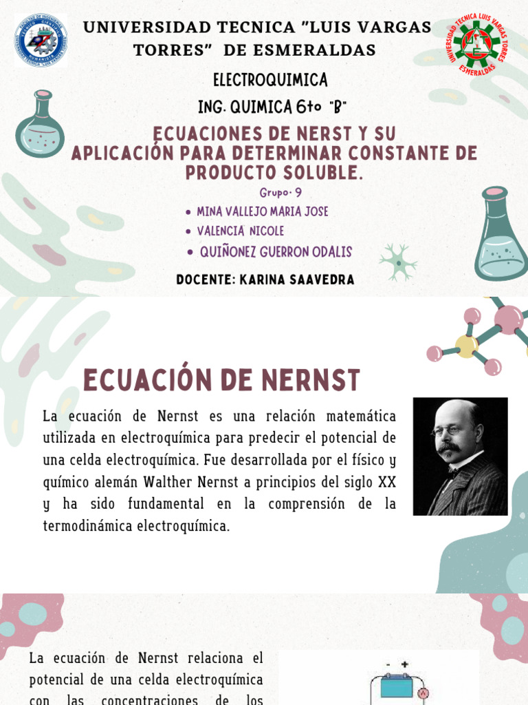 ECUACIONES de NERST Y SU Determinar Constante de Producto Soluble | PDF ...