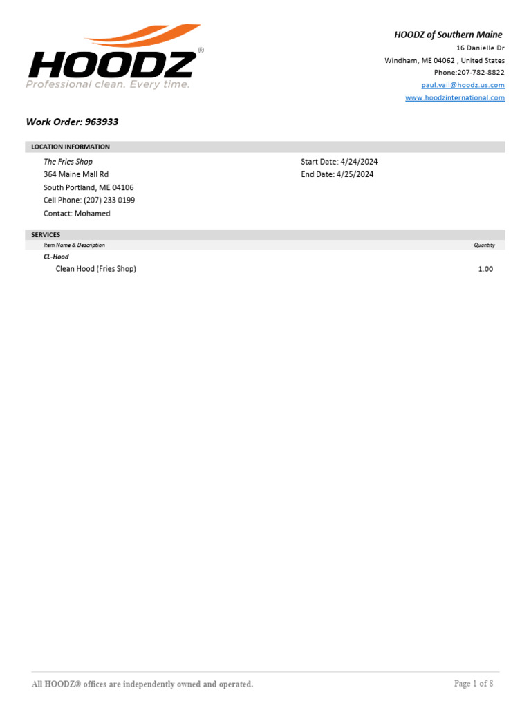 Hoodz Work Order | PDF