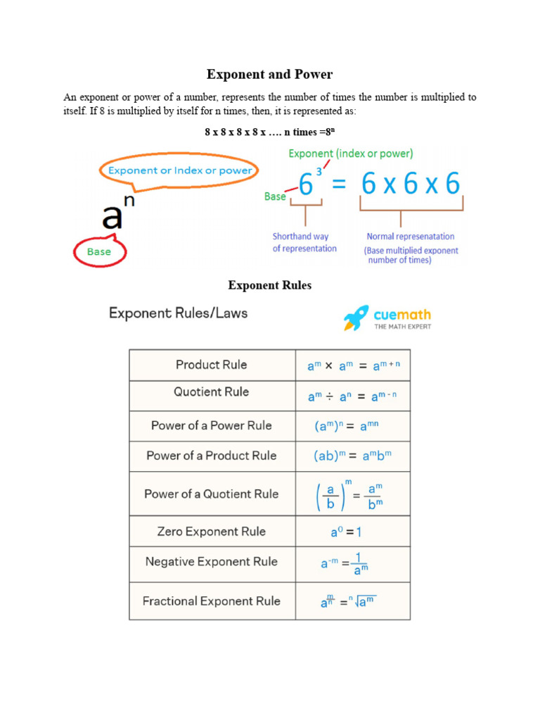 Exponent and Power Quiz Questions | PDF