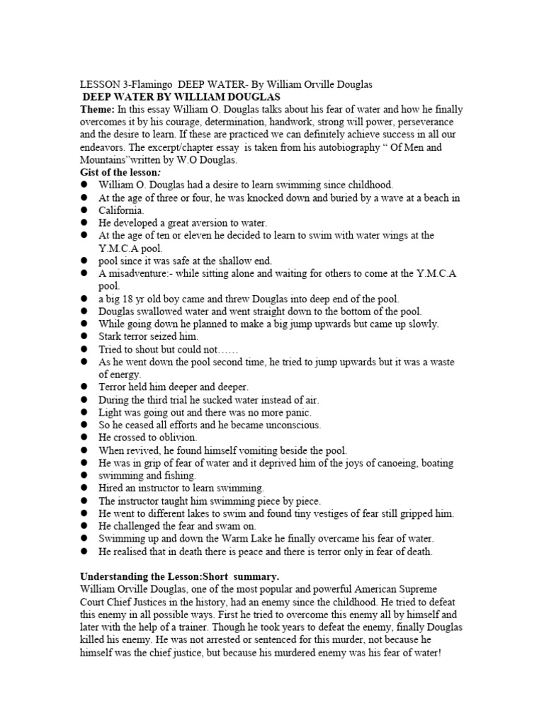 Deep water summary,Q &A ,Main points typed | PDF | Fear | Swimming