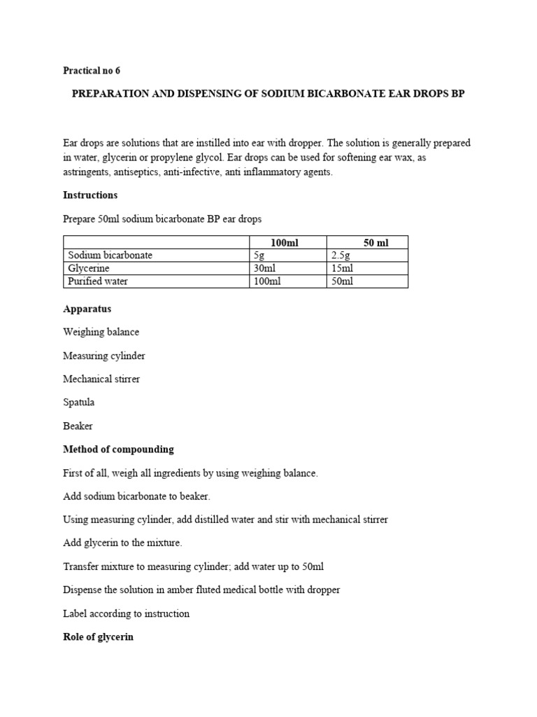 Dispensing Practical No 6 | PDF | Glycerol | Ear