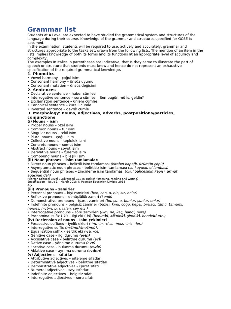 Alevel Grammar List | PDF