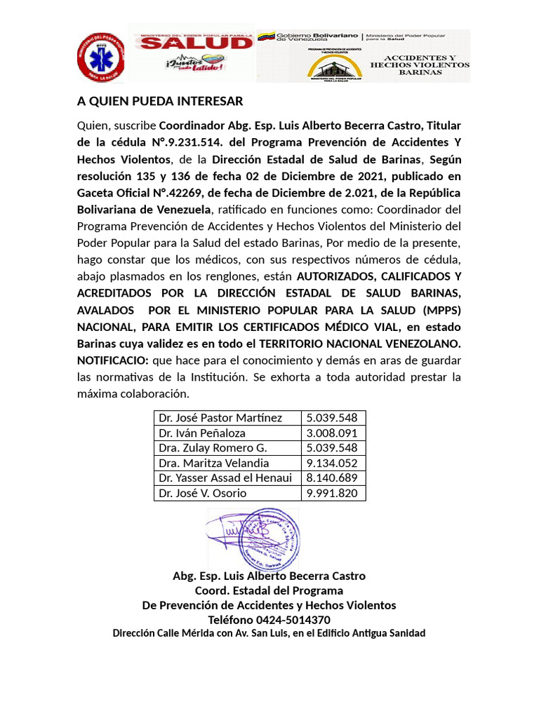 A Quien Pueda Interesar Constancia de Medicos | PDF