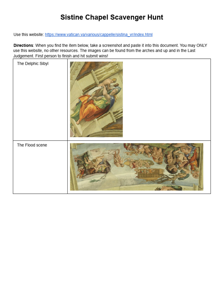 Sistine Chapel Scavenger Hunt | PDF