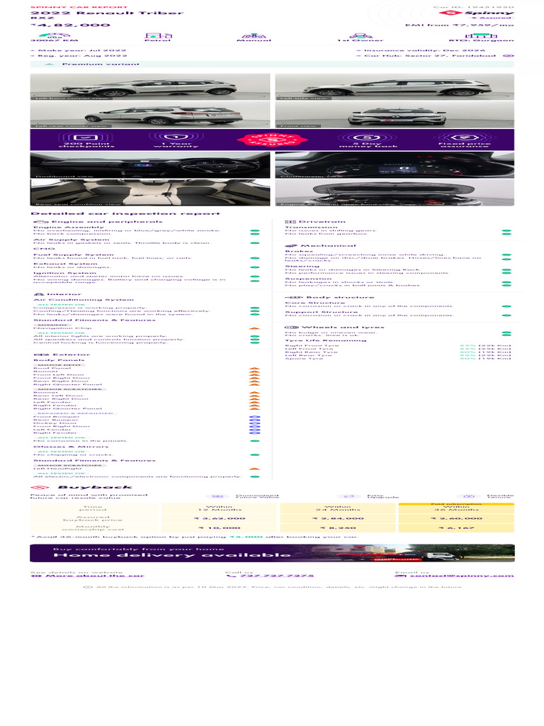 Spinny 2022 Renault Triber Inspection Report | PDF | Leak | Car