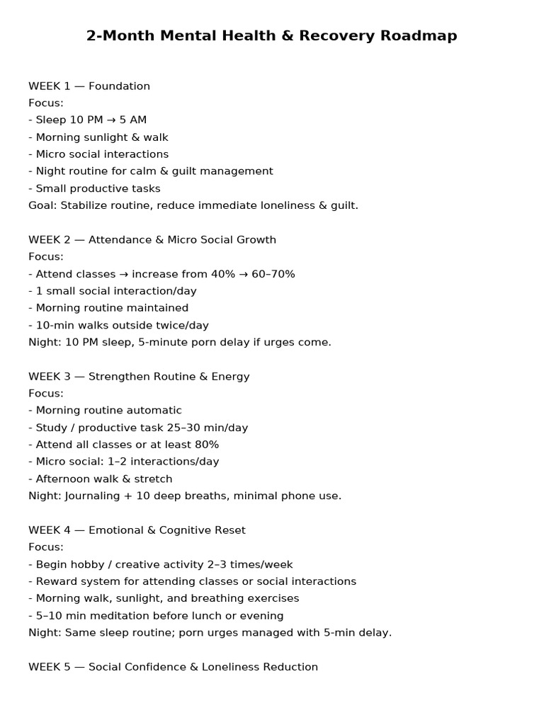 2-Month Mental Health Recovery Plan | PDF | Sleep | Behavioural Sciences