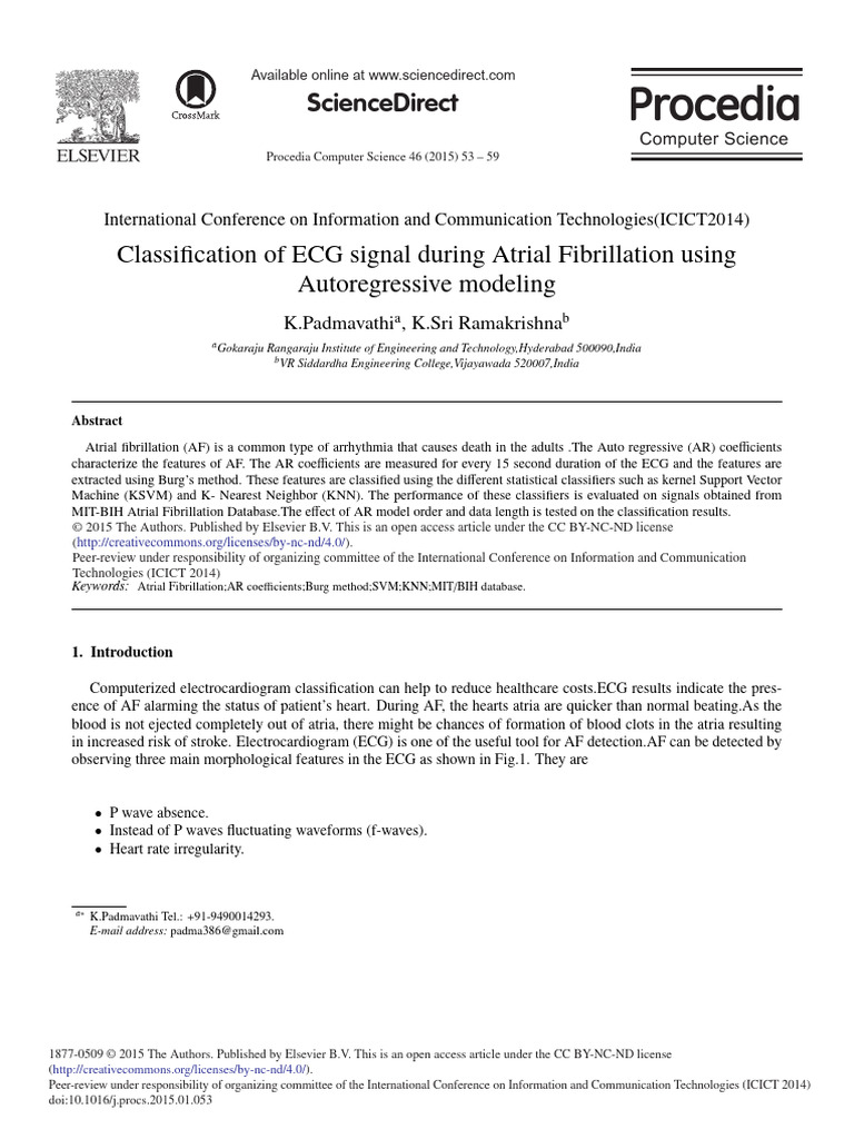 ECG Atrial Fibrillation Classification Using AR Modeling | PDF ...