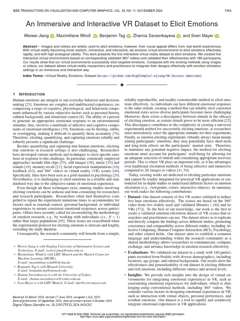 VR Dataset for Emotion Elicitation | PDF | Virtual Reality | Emotions