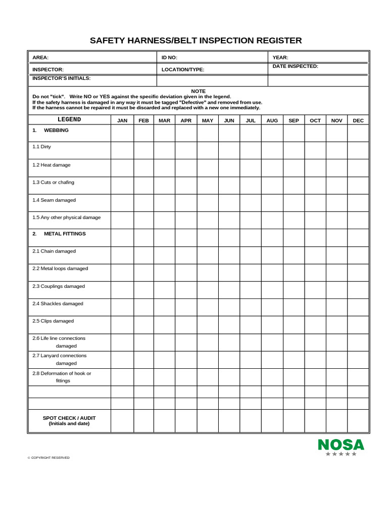 2-40-F03 Safety Harness Inspection Register | PDF