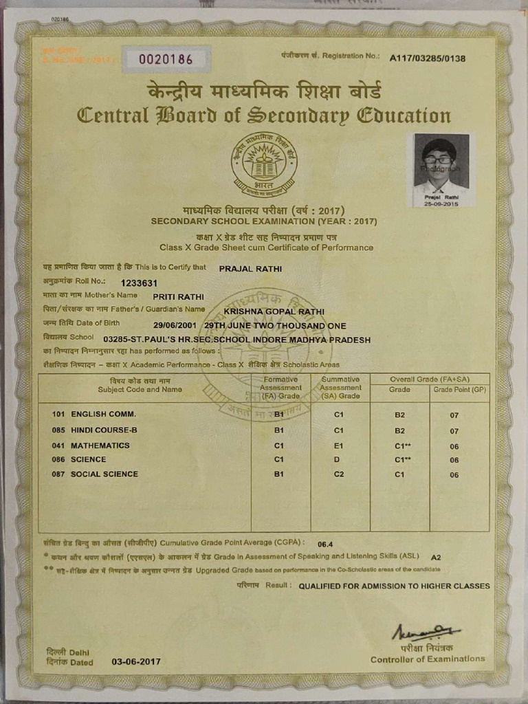 Class X Marksheet | PDF