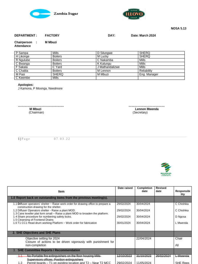 Factory SHE Meeting Minutes March 2024 | PDF
