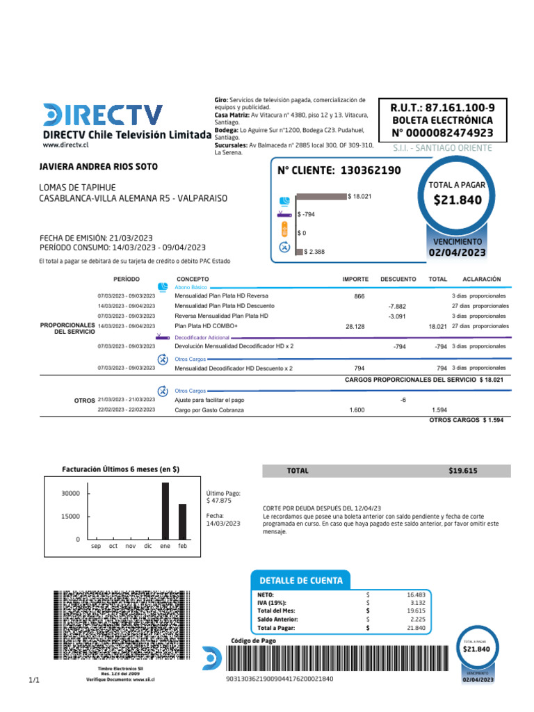 Boleta Directv | PDF | Industrias de servicio | Finanzas personales