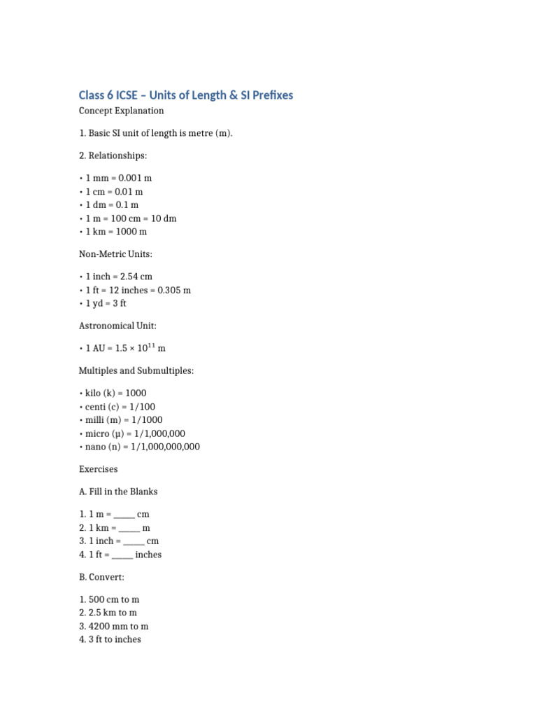 Class6 Units Measurement | PDF