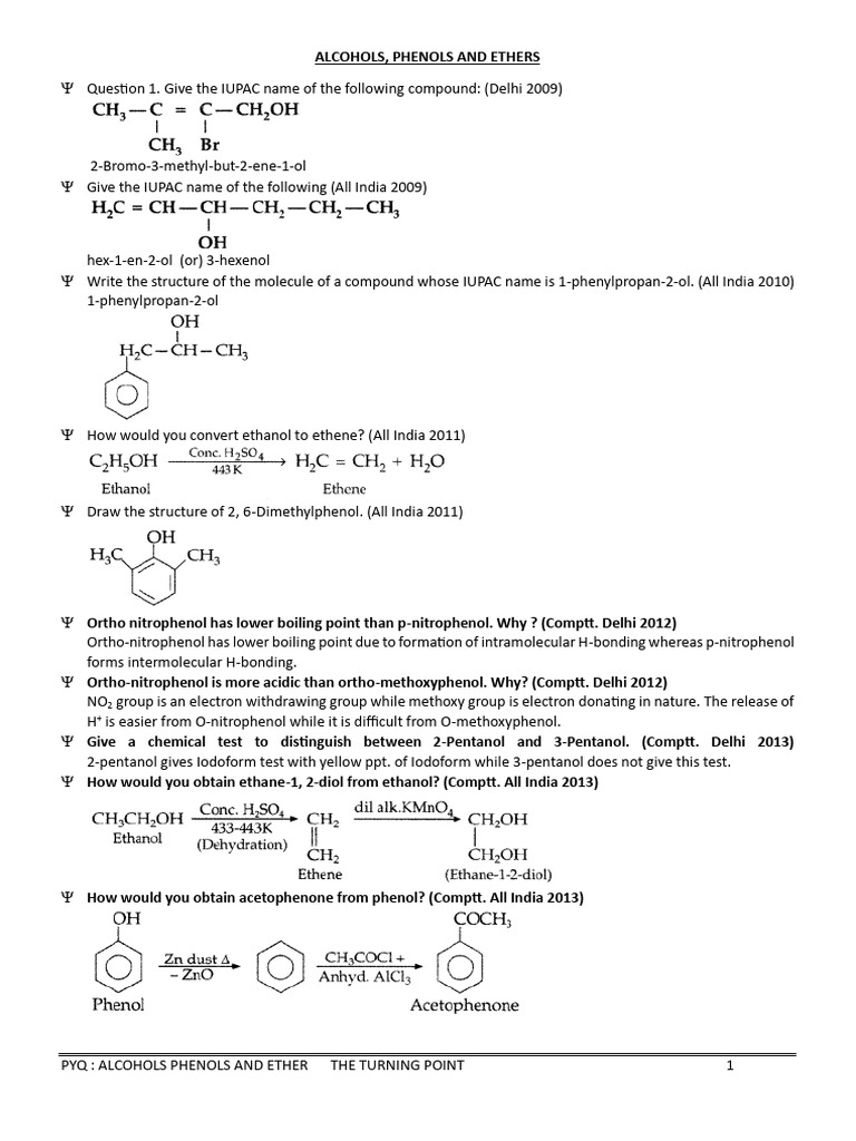 IUPAC Naming and Reactions of Alcohols | PDF | Ether | Chemical Reactions