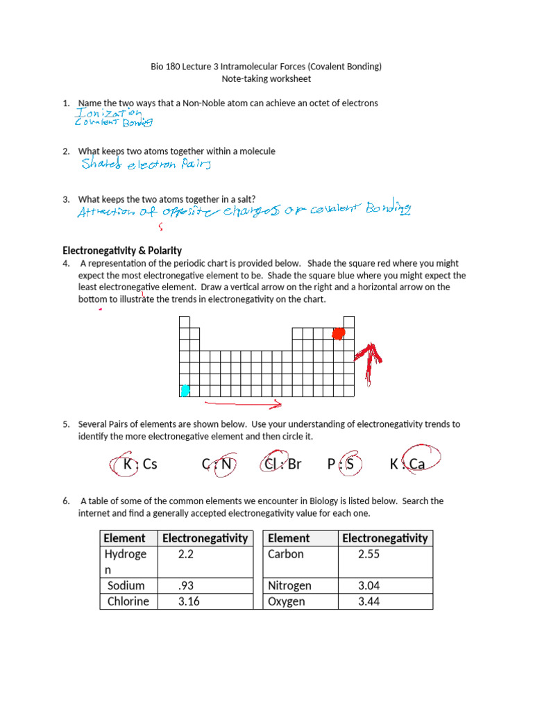 3-Covalent Worksheet 2 | PDF | Chemical Bond | Chemical Polarity