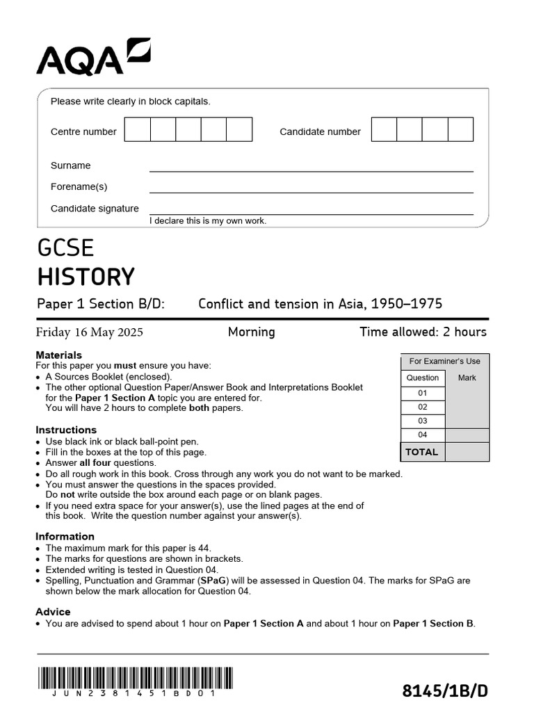 GCSE History Exam: Asia Conflict 1950-1975 | PDF