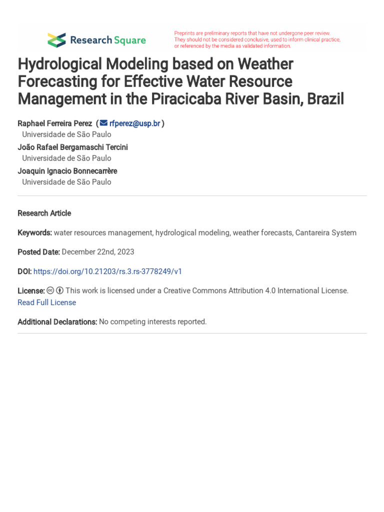 ARTIGO Hydrological Modeling Based on Weather Forecasting | PDF | Earth ...