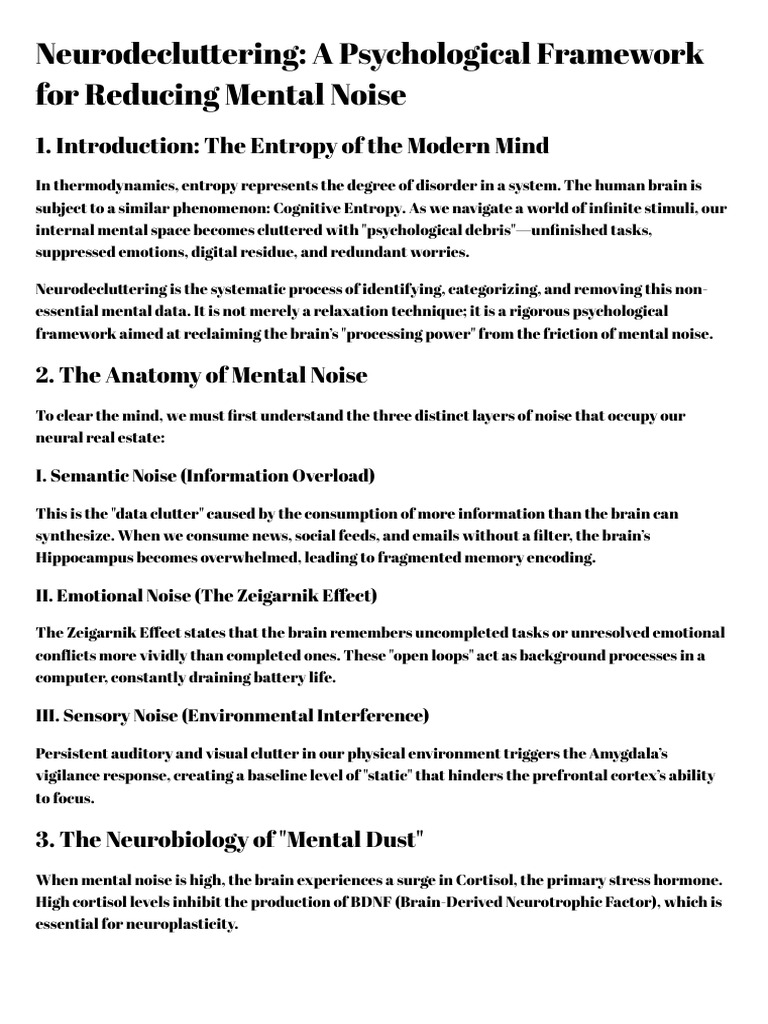 Neurodecluttering. A Psychological Framework for Reducing Mental Noise ...