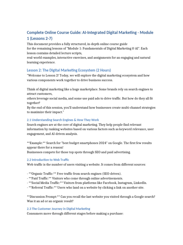 AI-Integrated Digital Marketing Course Guide | PDF | Digital Marketing ...
