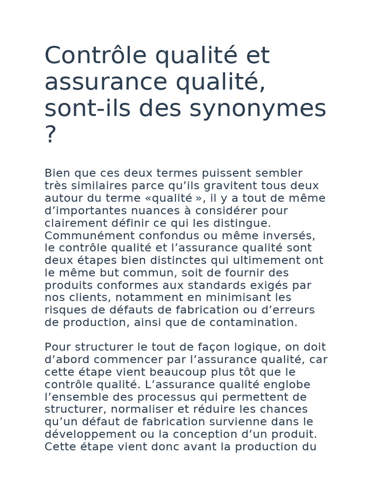 Différences entre contrôle et assurance qualité | PDF