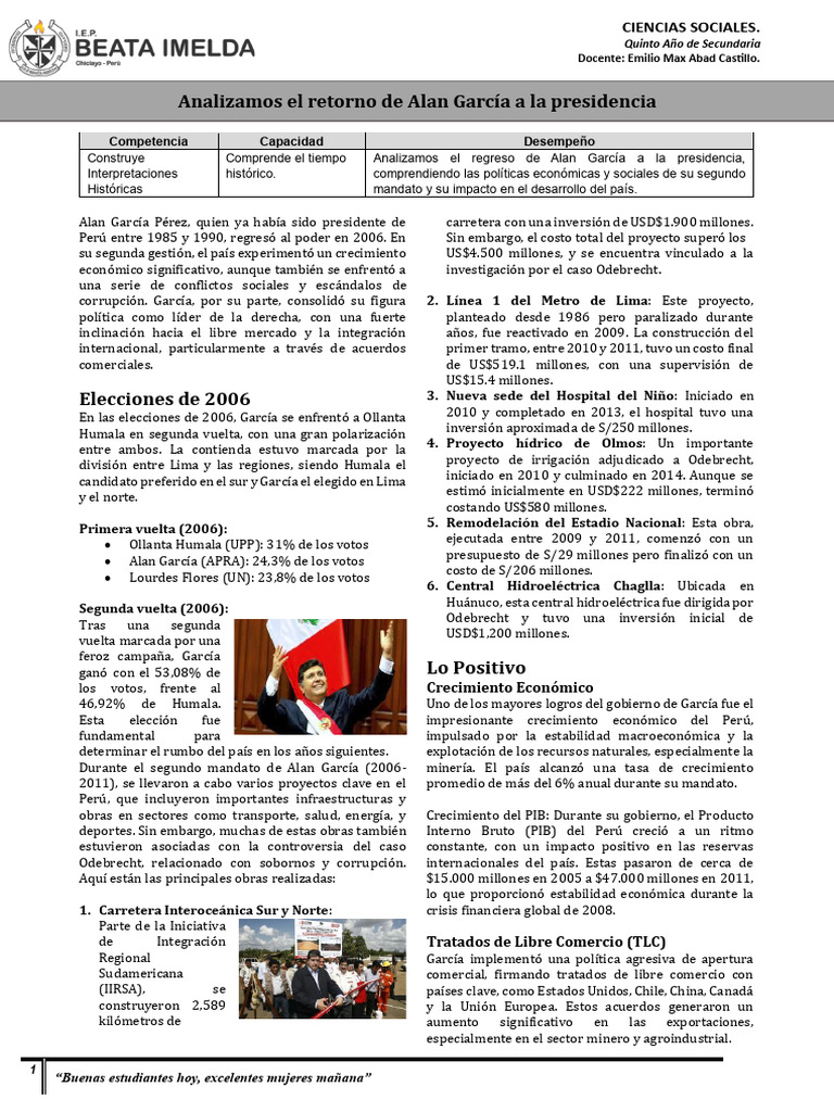 5° FICHA DE TRABAJO - SEGUNDO GOB. ALAN GARCIA (1) | PDF | Perú | Economias