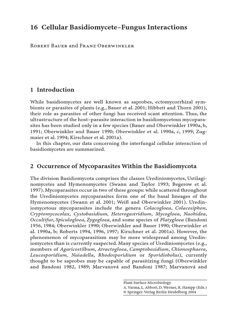 2008 Bauer Cellular Basidiomycete Fungus Interactions | PDF | Cell ...