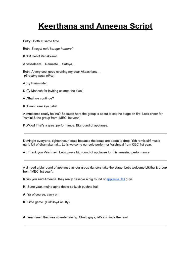 Farewell Performance Script for College Event | PDF